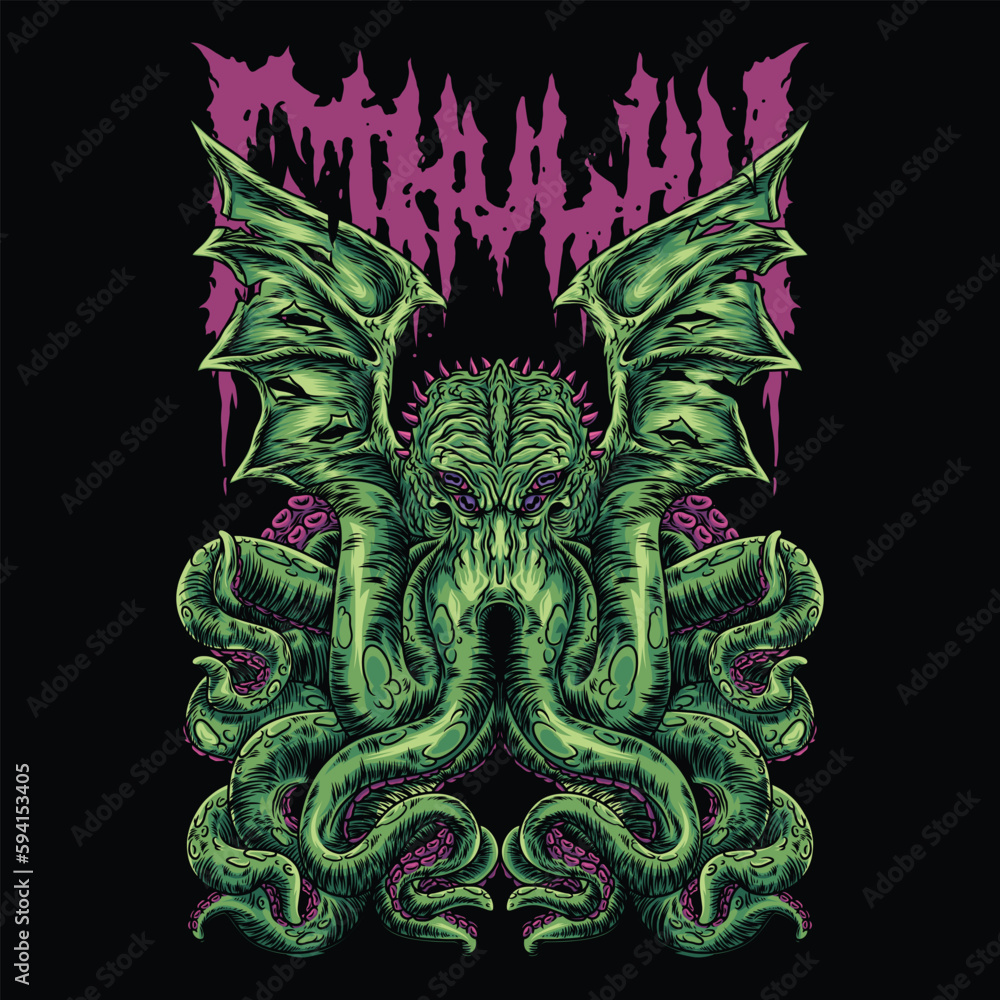 Cthulhu Creature With Text Illustration Stock Vector | Adobe Stock