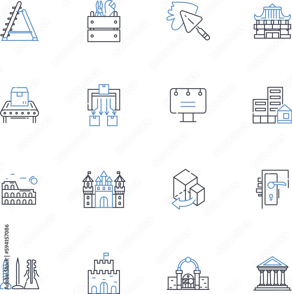 Concrete work line icons collection. Pouring, Reinforcement, Paving ...
