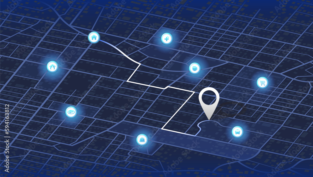 Isometric Map city with gps pins. Direction markers for navigation ...