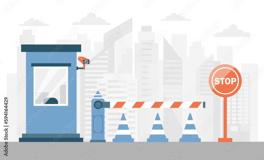 Striped barrier concept. Paid entry to parking near supermarket ...