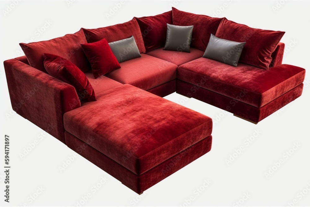 L Shape Red Sofa Couch Isolated on Transparent Background PNG ...