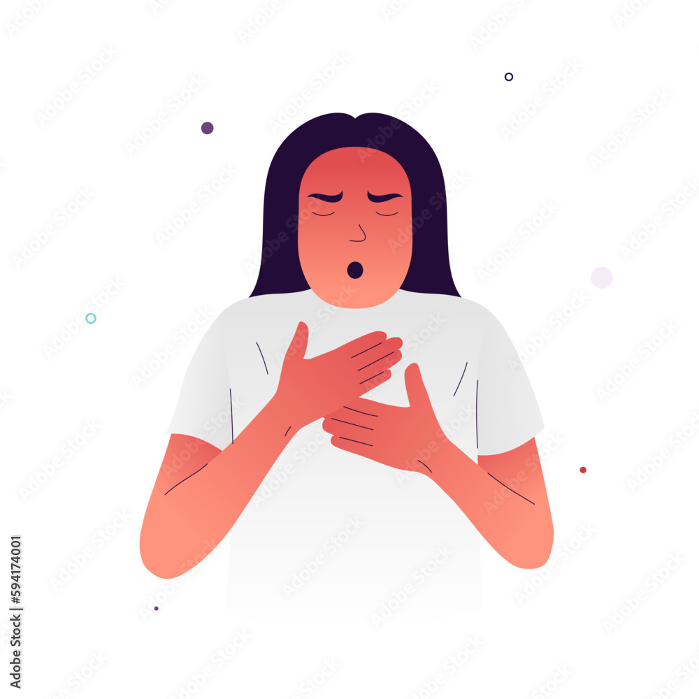 Vector illustration of a girl with difficulty breathing. A person has ...