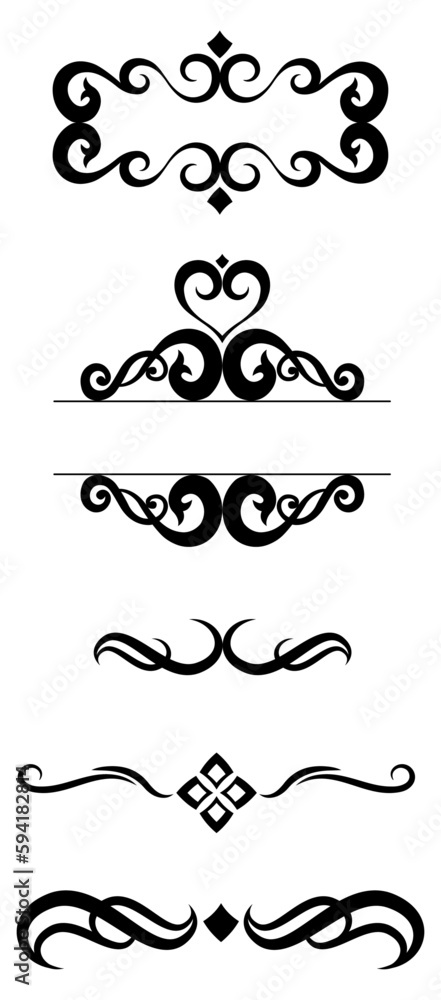 Collection of Ornamental Line separators and banners with S shaped ...