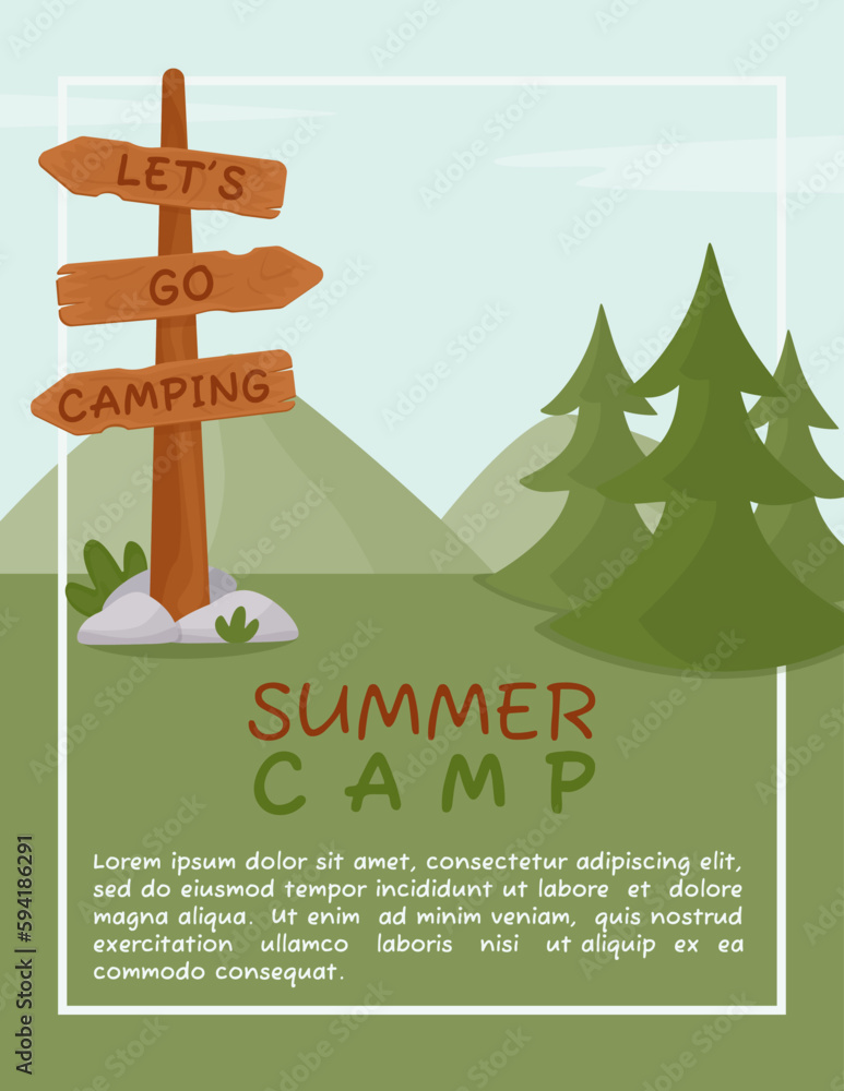 A4 poster for summer camping, travel, trip, hiking, tourist, nature ...