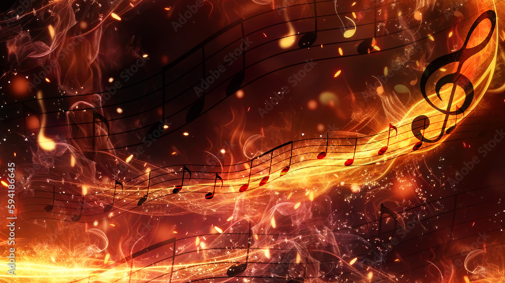 Music notes on fire abstract background. generative ai. Stock ...