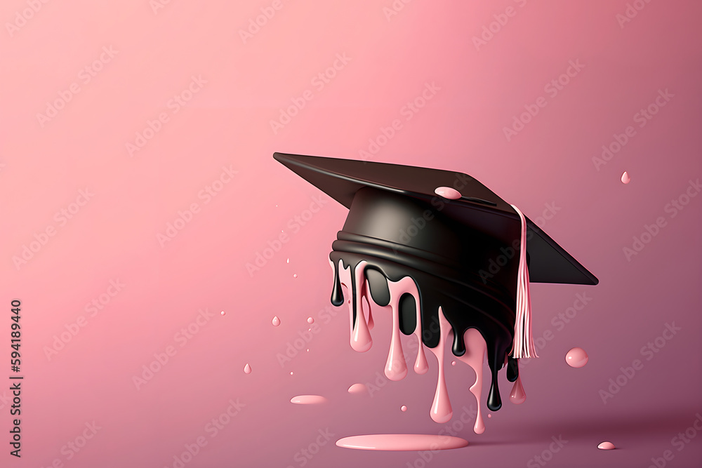 Graduation cap on a pink background with space for text. With ...