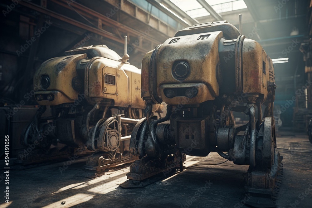 cargo robots transportation engine droid automation vintage old ...