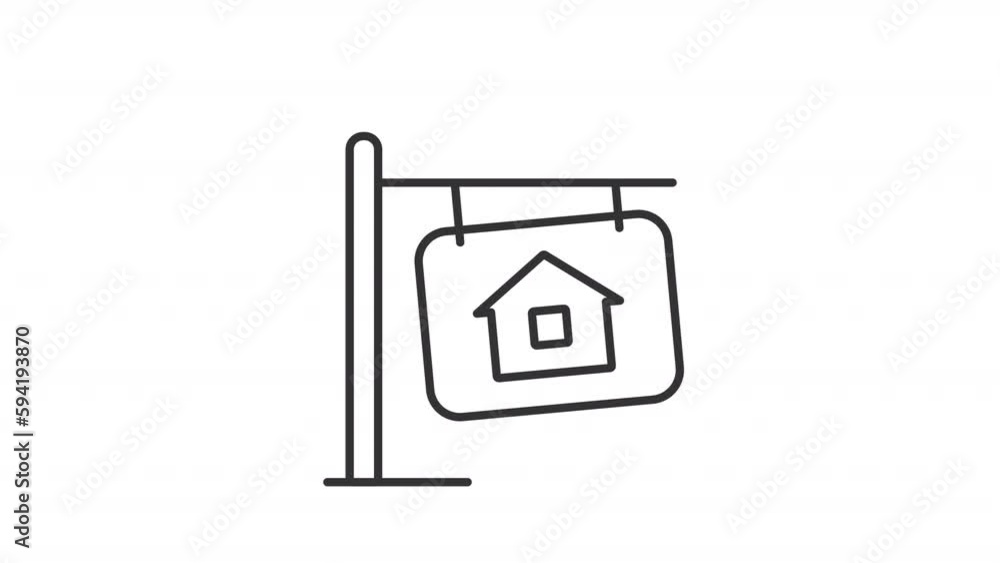 Animated house sold sign linear icon. Selling property. Real estate ...