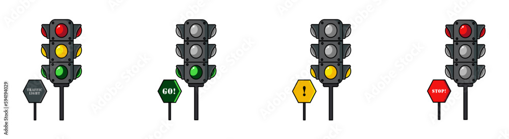 Traffic control light set. Color traffic light. Street traffic light ...
