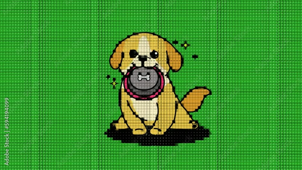 cute dog activity animation, pixel art, on green screen background ...