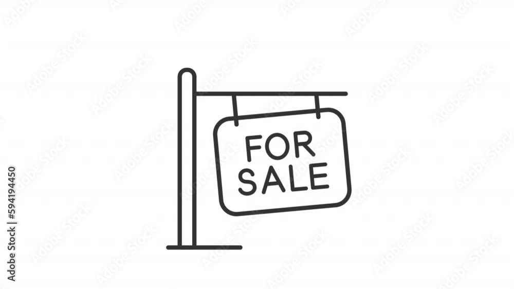 Animated sold home sign linear icon. Real estate business. Housing ...