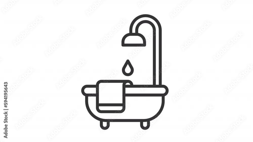 Animated shower linear icon. Dripping showerhead. Personal hygiene ...