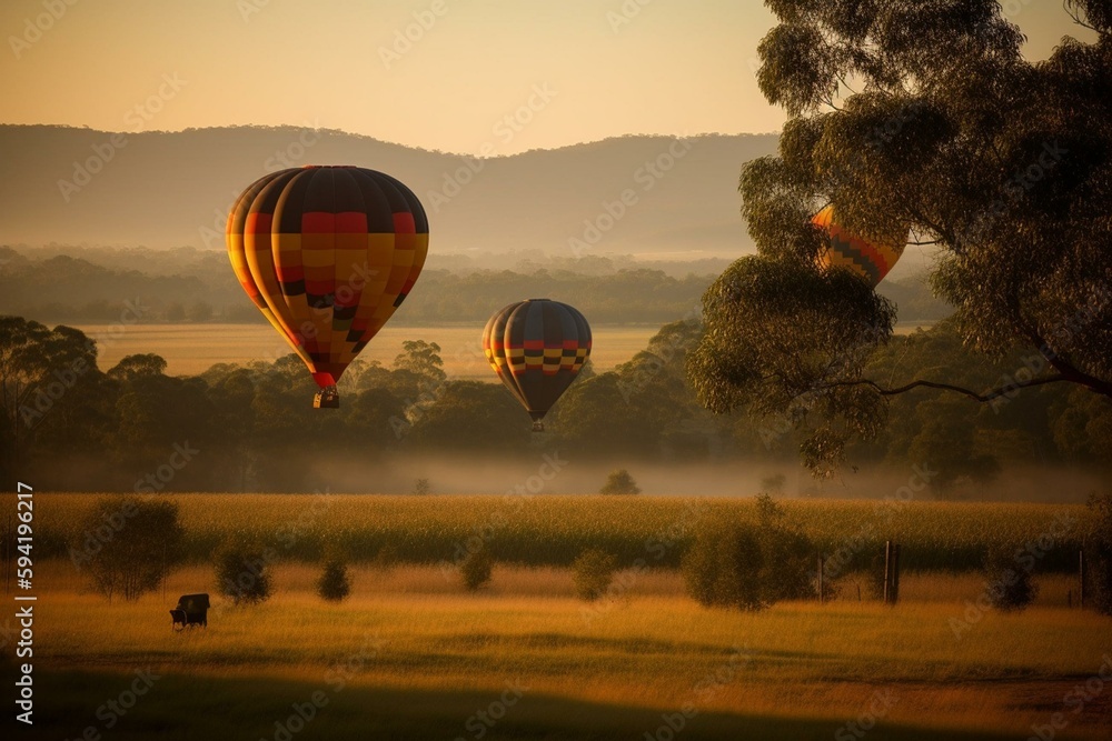 Balloons in Pokolbin wine region, Hunter Valley, NSW, Australia ...