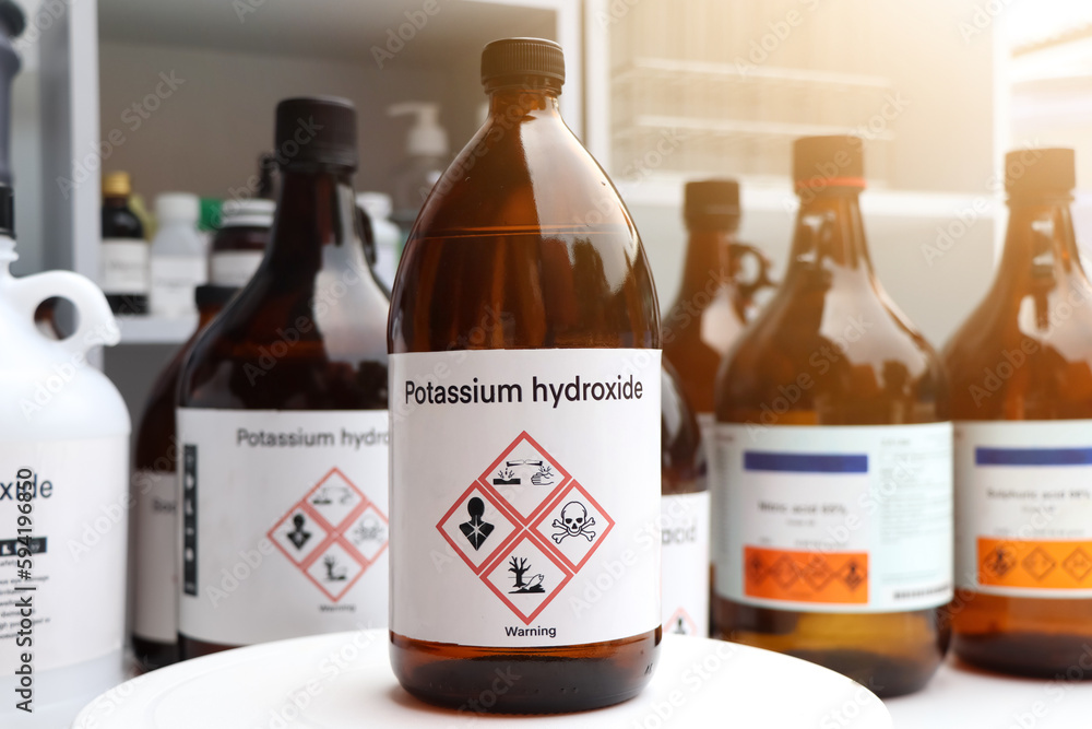 Potassium hydroxide, Hazardous chemicals and symbols on containers ...
