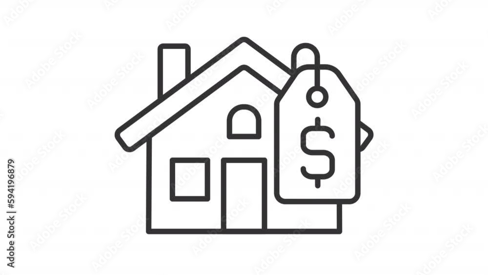 House price linear animation. Buying home. Construction cost. Property ...