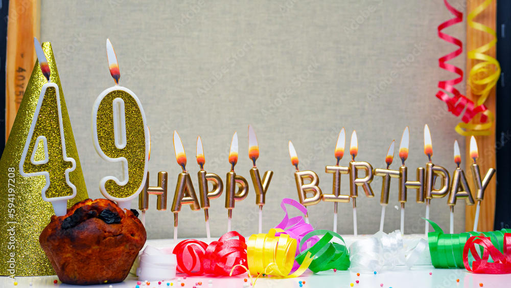 Happy birthday background with golden candles and decorations with ...