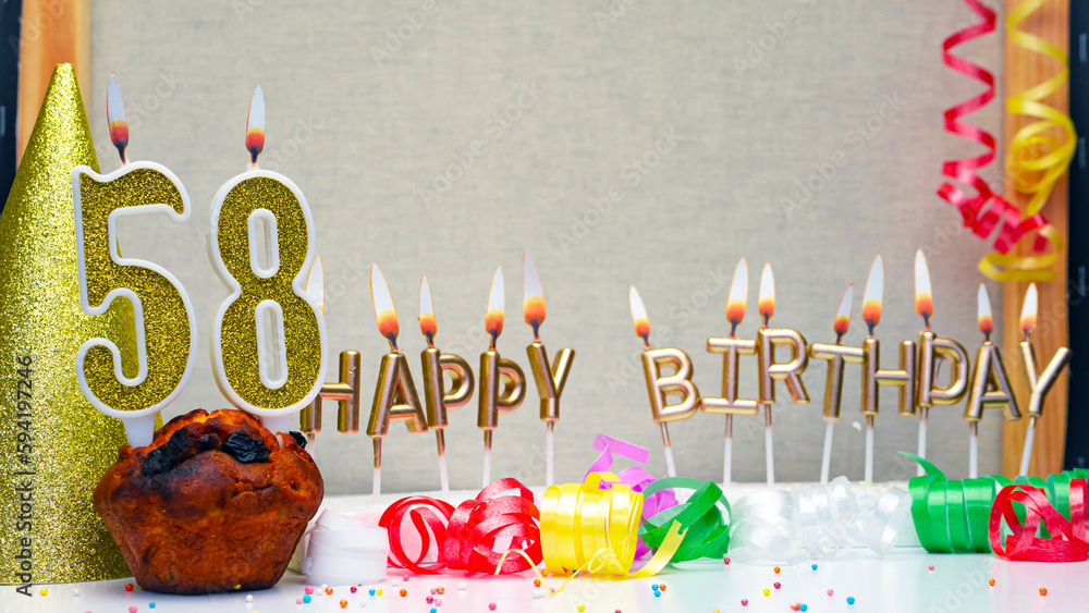 Happy birthday background with golden candles and decorations with ...