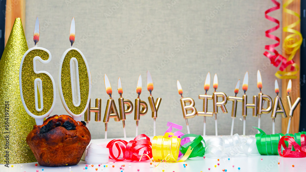 Happy birthday background with golden candles and decorations with ...