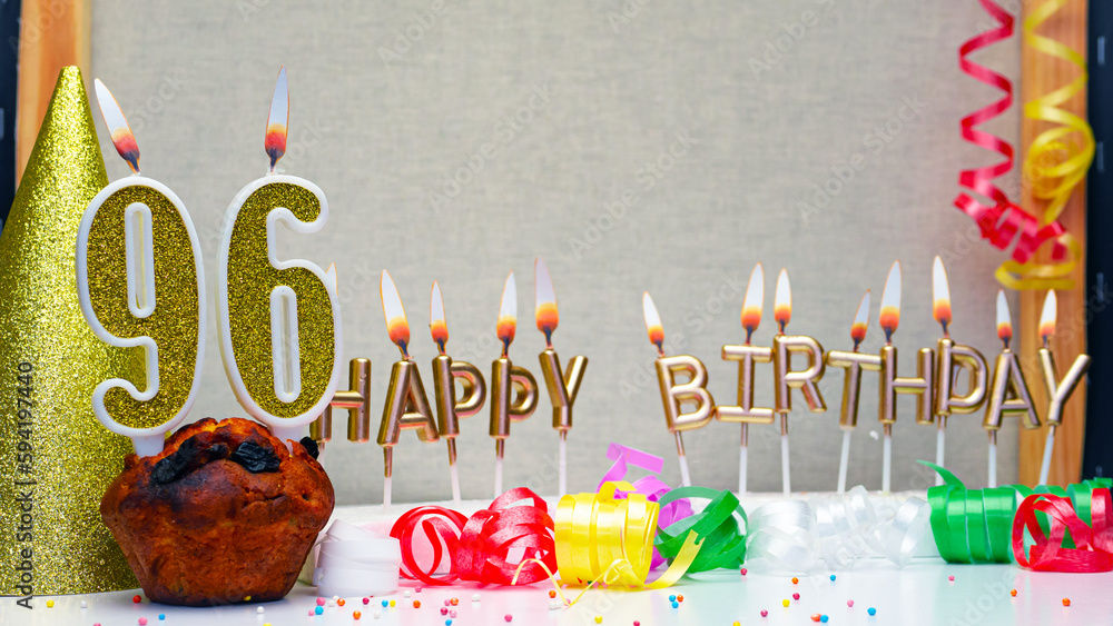 Happy birthday background with golden candles and decorations with ...