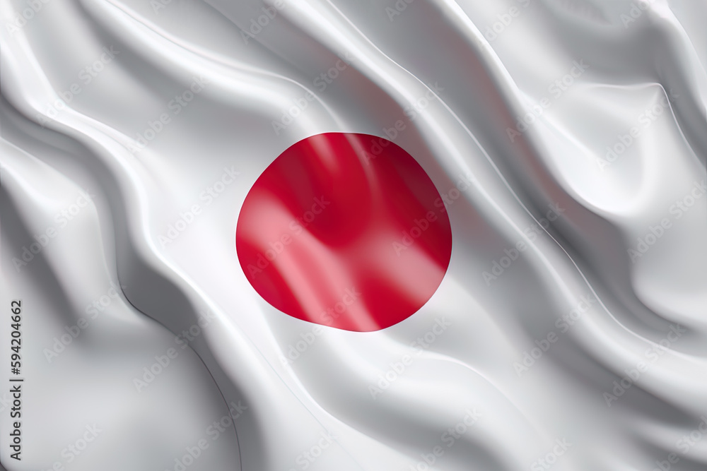 red circle and white background, waving the national flag of Japan ...