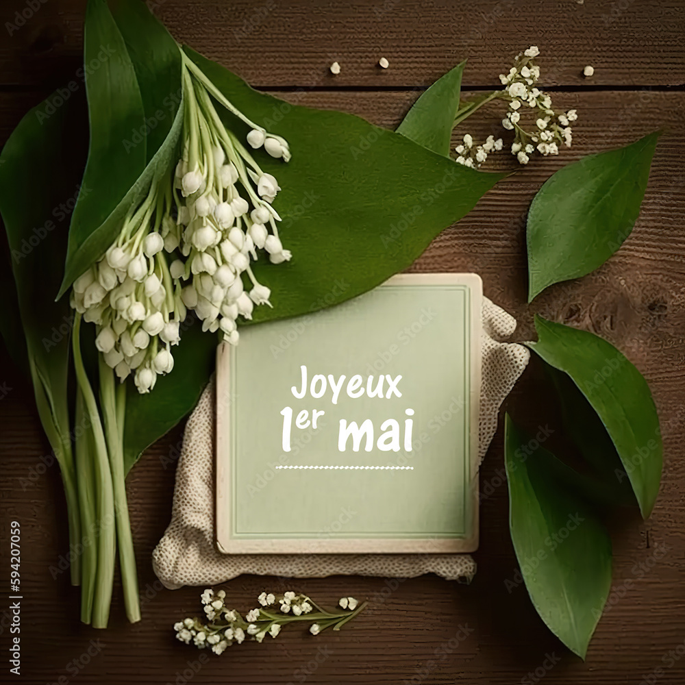 Labor Day poster and banner template with lily of the valley on wooden ...