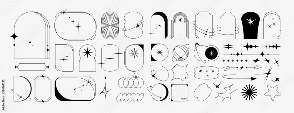Minimalist vector set in Y2k style with trendy frames, geometric shapes ...