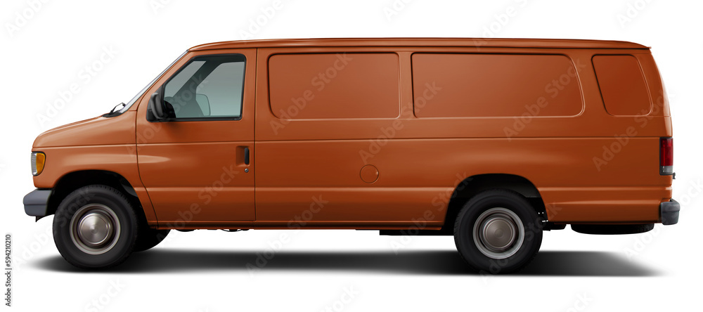 Classic American brown cargo van. Side view on a transparent background ...