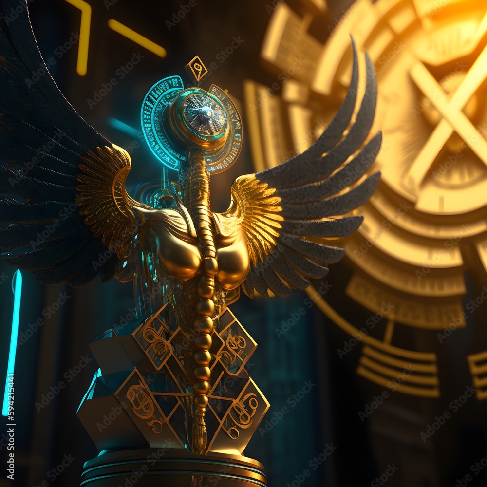 caduceus radiating golden angelic ether with tetragrammaton in ...