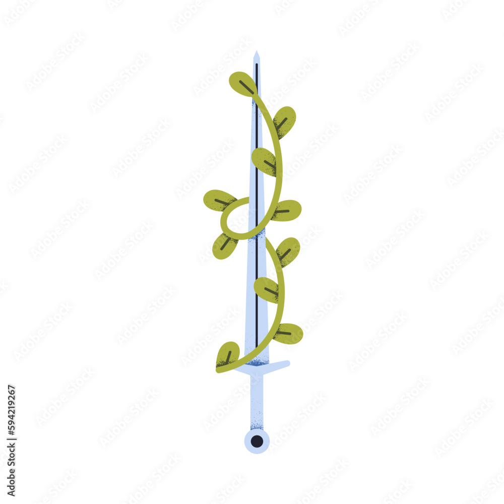 Metal sword with leaf branch, abstract military symbol. Long blade ...