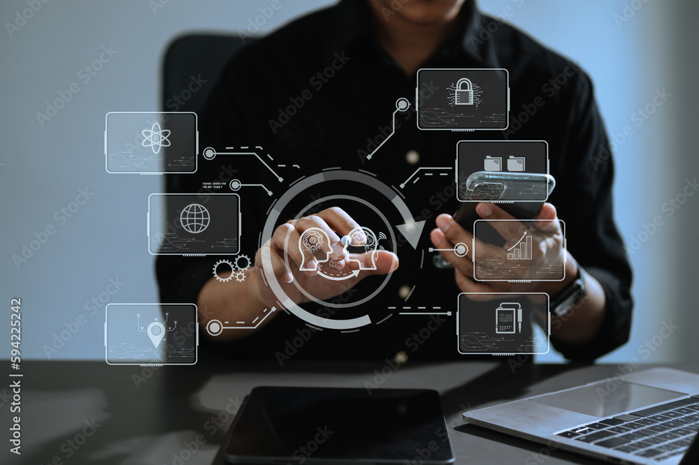 Man using chat bot in smartphone intelligence Ai. Chat with AI ...