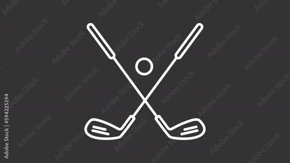 Golf white line animation. Pair of clubs and ball. Outdoor sport ...