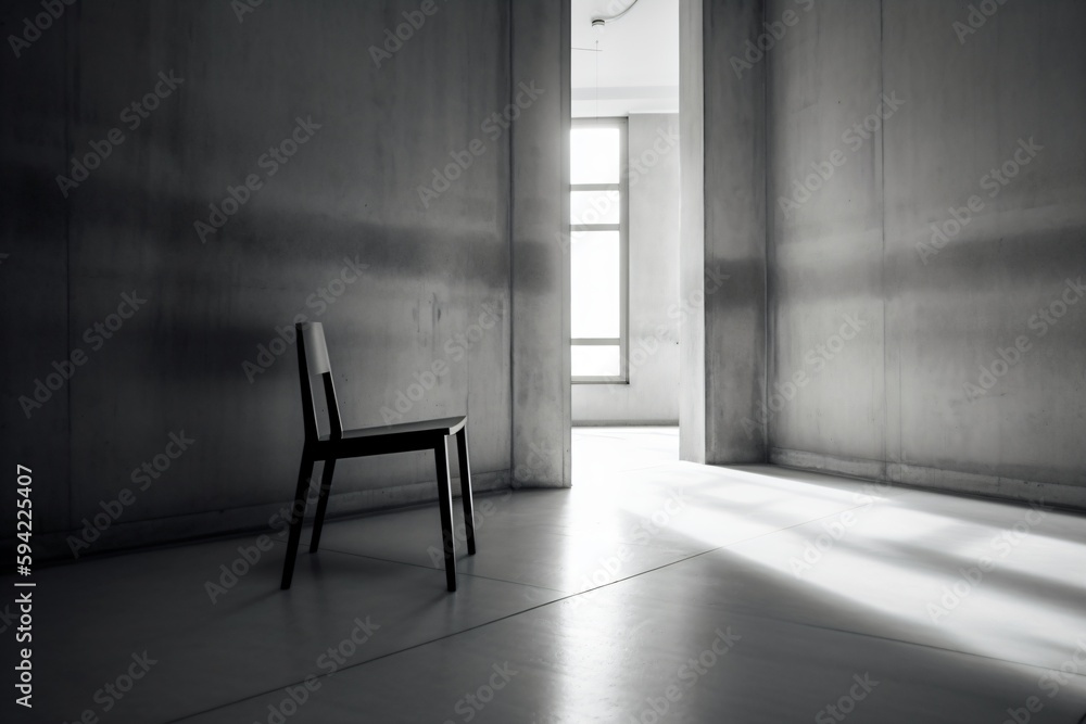 single chair in a dark room like a torture chamber or interrogation ...