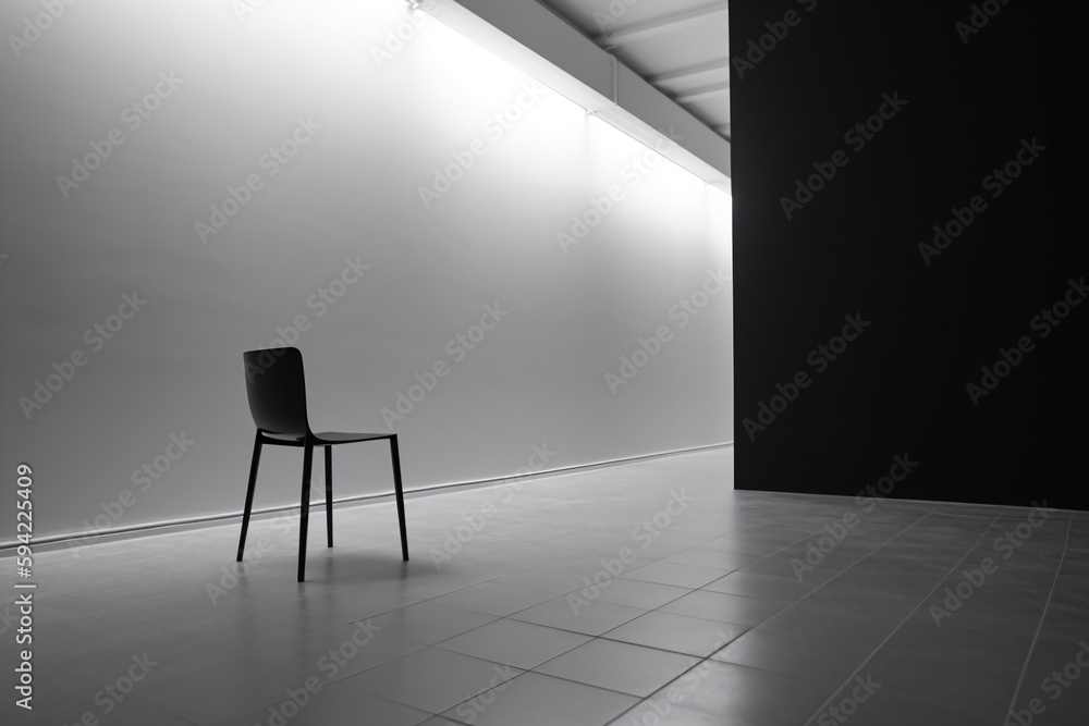single chair in a dark room like a torture chamber or interrogation ...