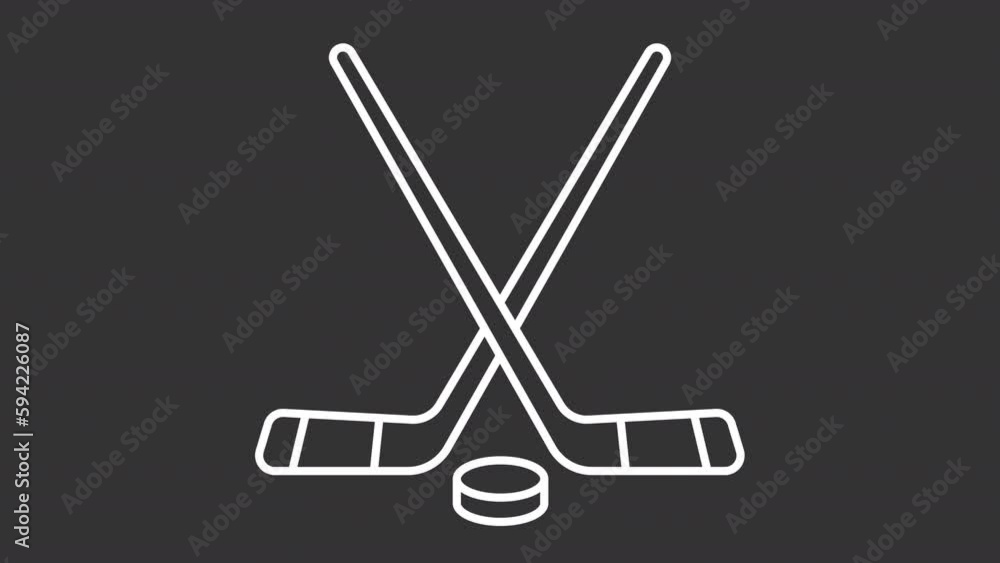 Playing hockey white line animation. Pair of sticks and puck. Sport ...