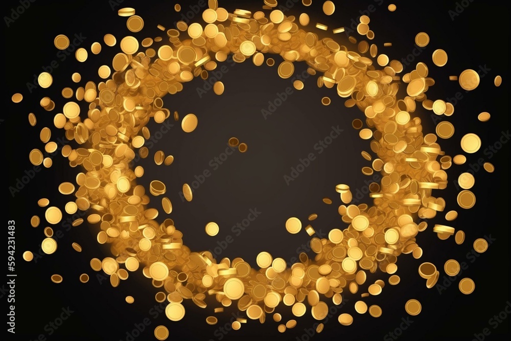 Gold coins circle frame illustration. Money rain gold chips on ...
