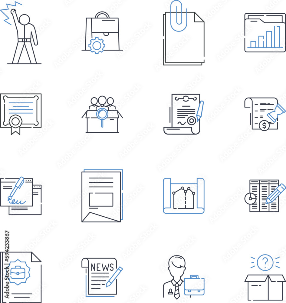 Record Processing Line Icons Collection Sorting Indexing Inputting Exporting Archiving