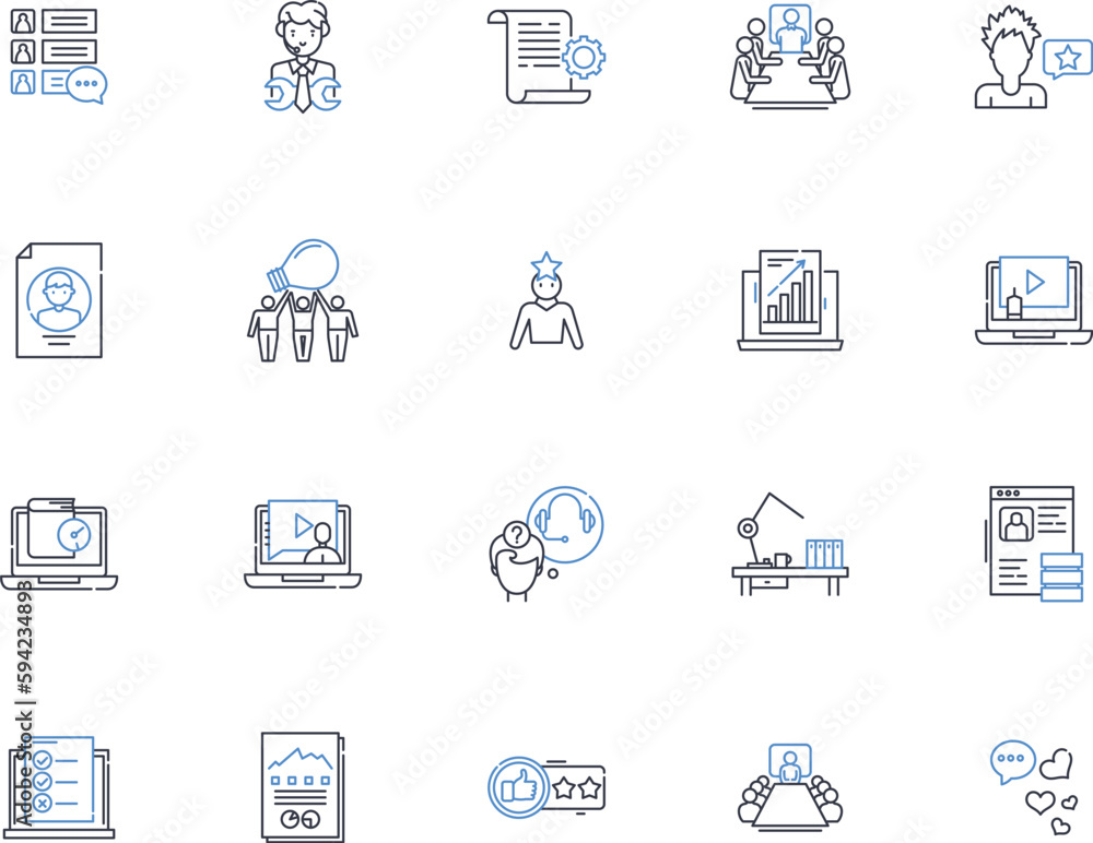Writing blog line icons collection. Creativity, Inspiration, Clarity, T ...