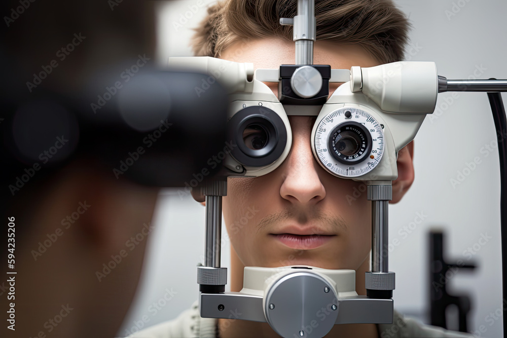 Generative AI Illustration of a man looking through an ophthalmology ...