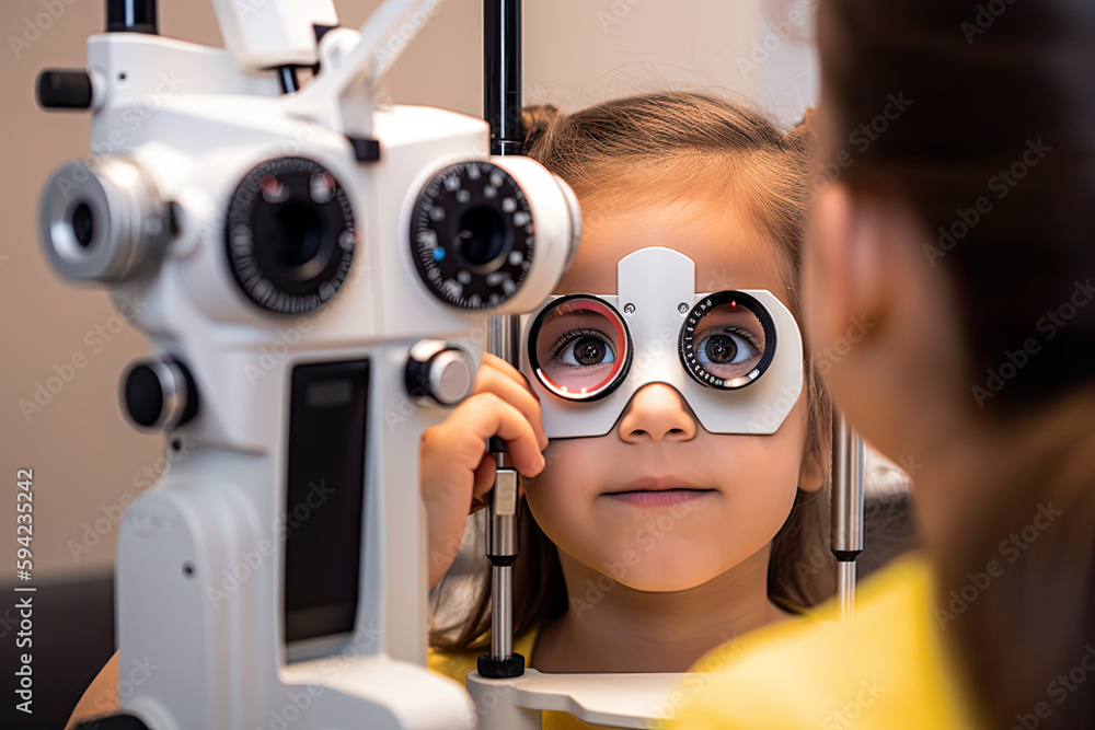 AI Generative Illustration of a girl having her eyes checked through an ...