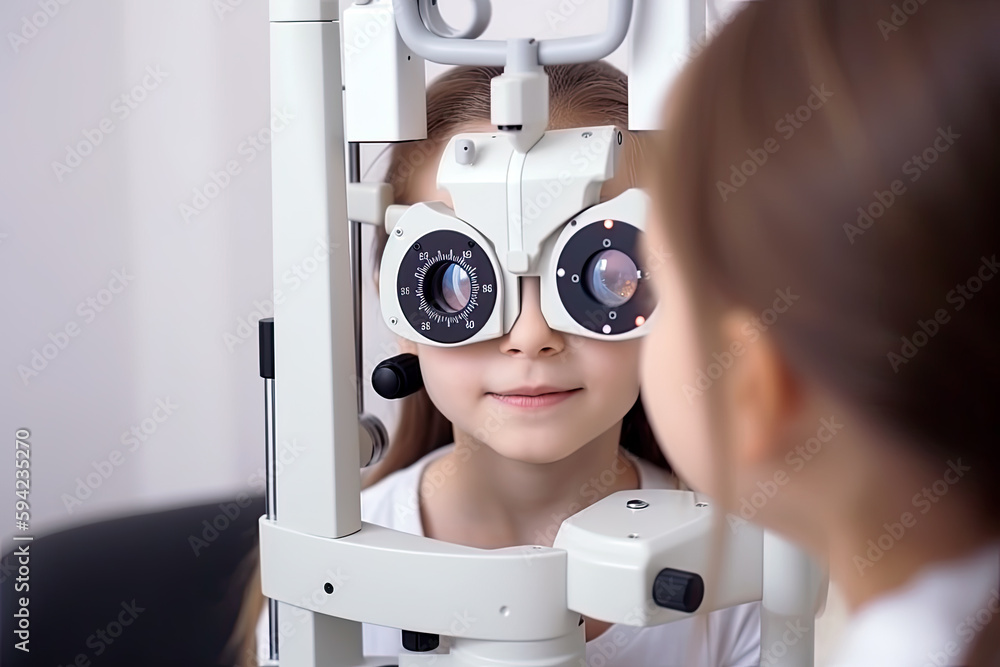 AI Generative Illustration of a girl having her eyes checked through an ...