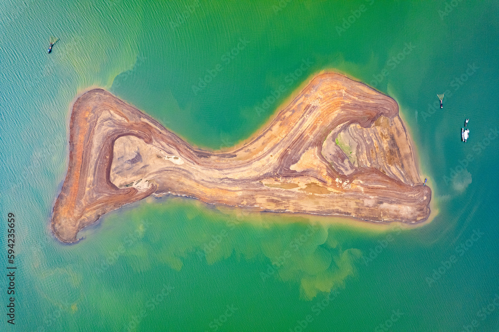 Tri An lake, Dong Nai province, Vietnam in the green algae season has a ...