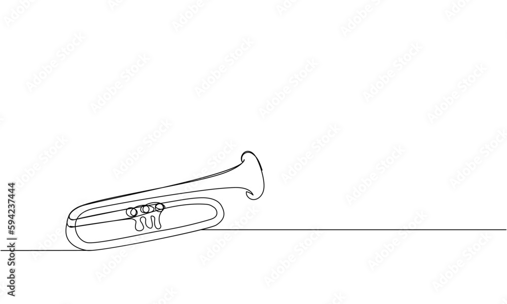 Trumpet one line art. Continuous line drawing of musical, classical ...
