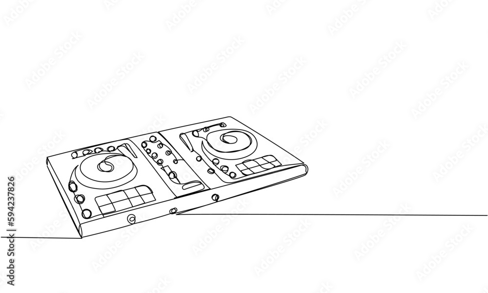 Dj console, keyboard one line art. Continuous line drawing of disc ...