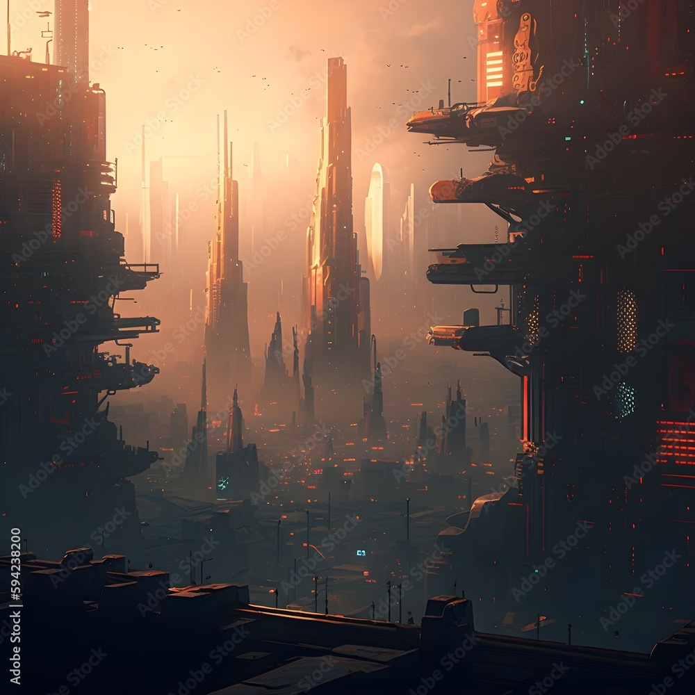 panorama of a huge city cyberpunk future atmospheric realistic very ...