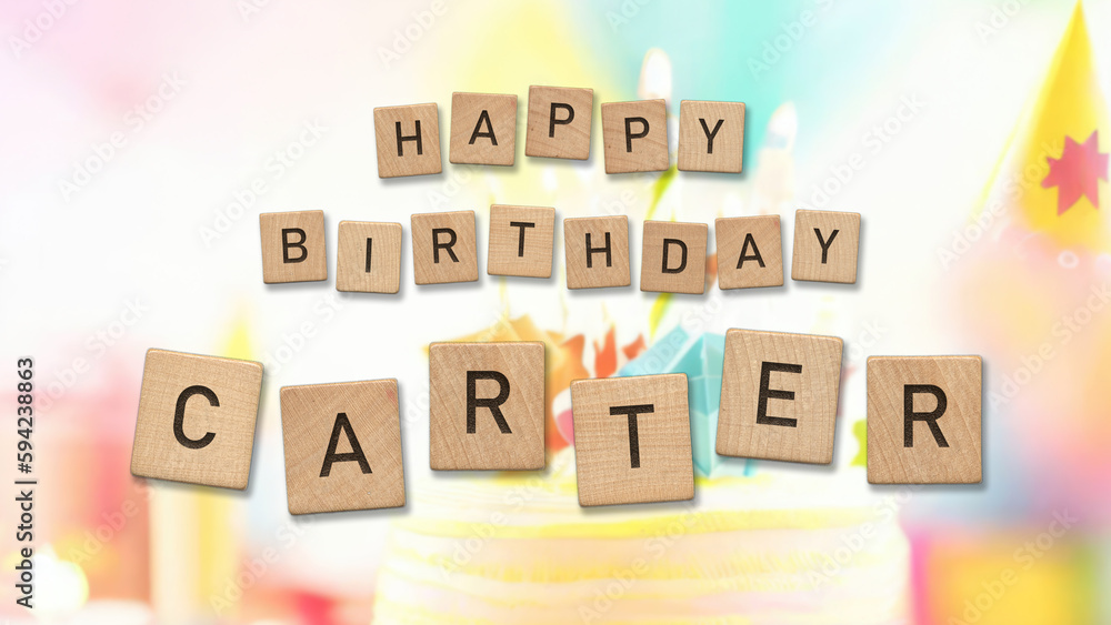 Happy Birthday Carter card with wooden tiles text. Boys birthday card ...