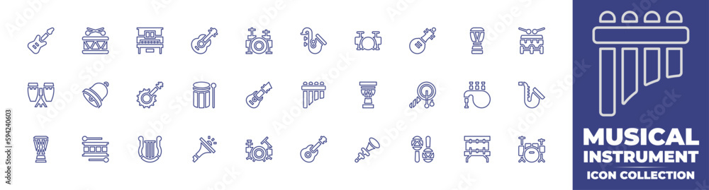 Musical instrument line icon collection. Editable stroke. Vector ...