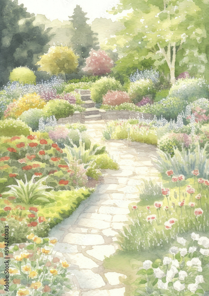 english garden watercolor Stock Illustration | Adobe Stock