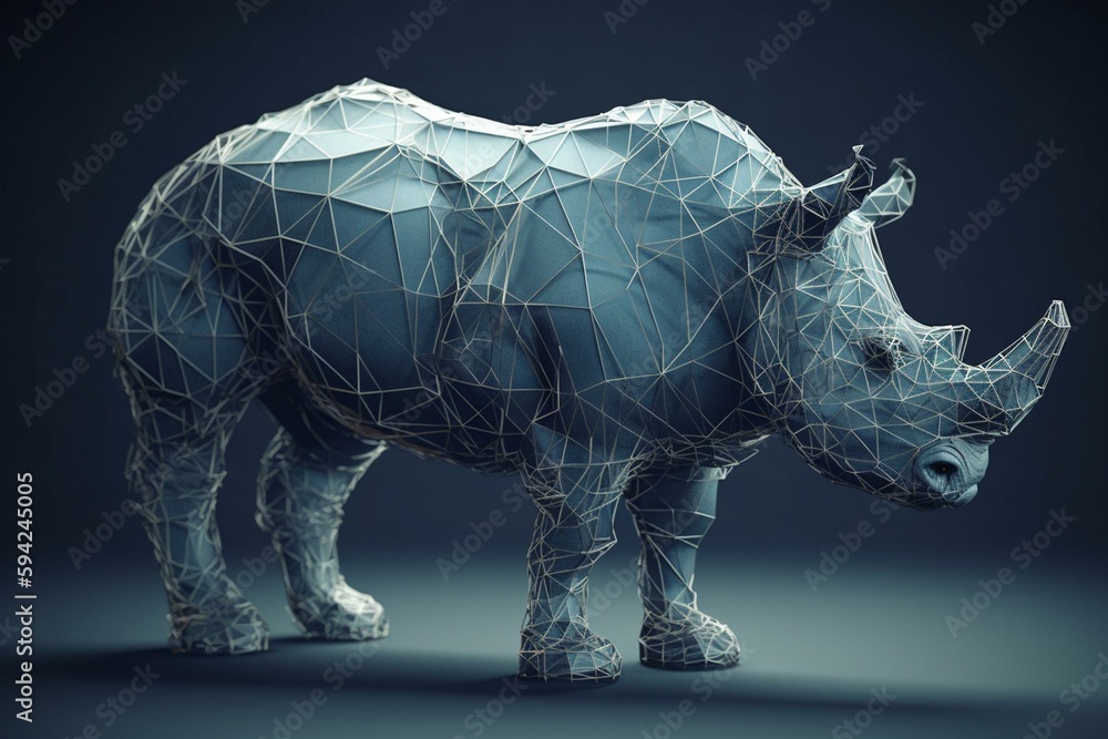 rhino stylized low poly wire construction concept concepts connection ...