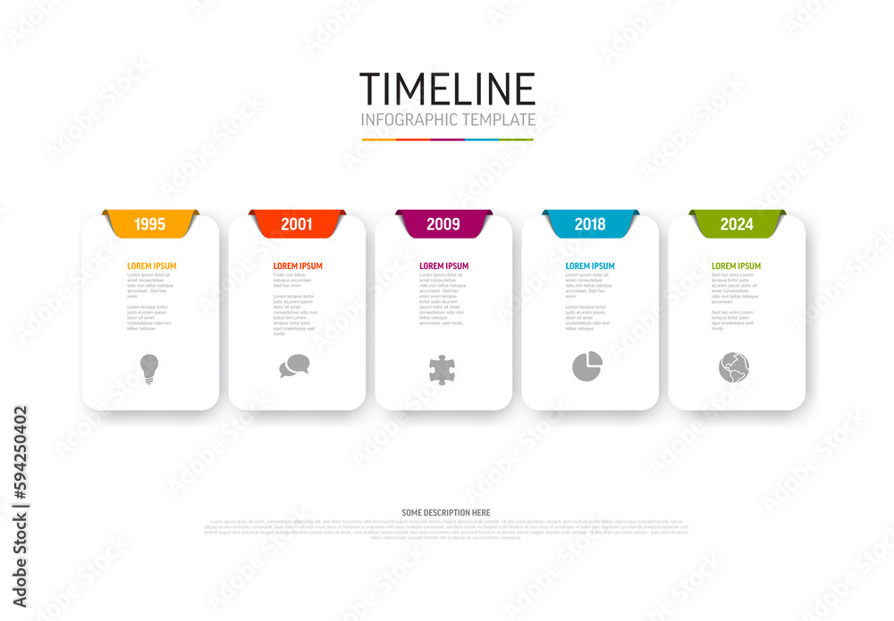Light Timeline template with colorful tabs icons and description on ...