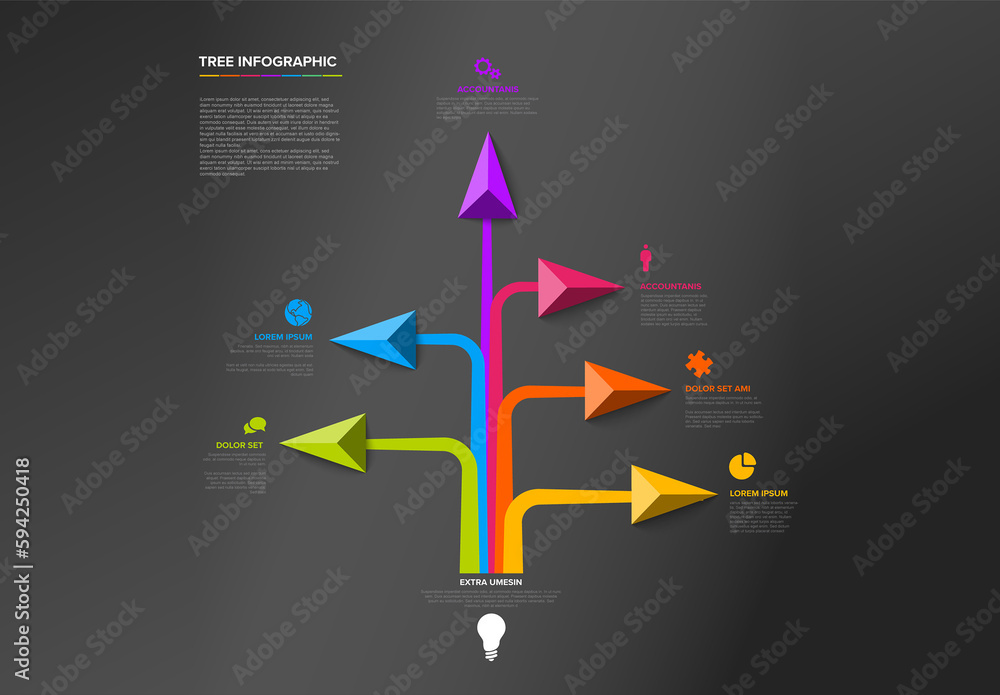 Dark tree infographics template with various diversity options and big ...